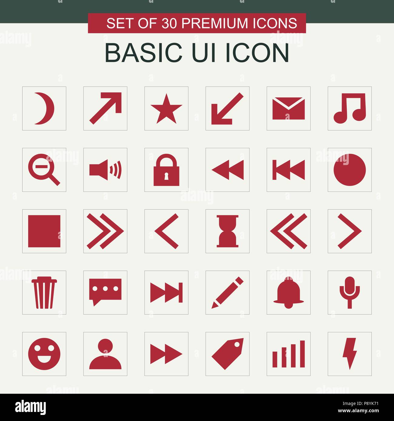 Basic icons set vector red. For web design and application interface ...