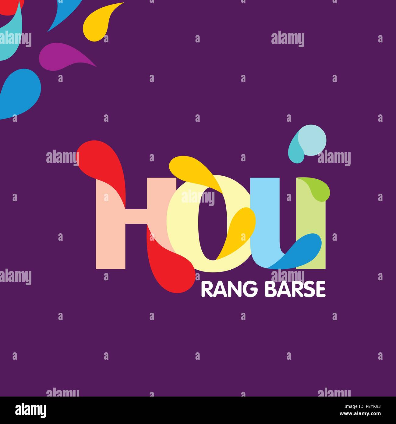 happy holi festival. holi color drops with creative typography on ...