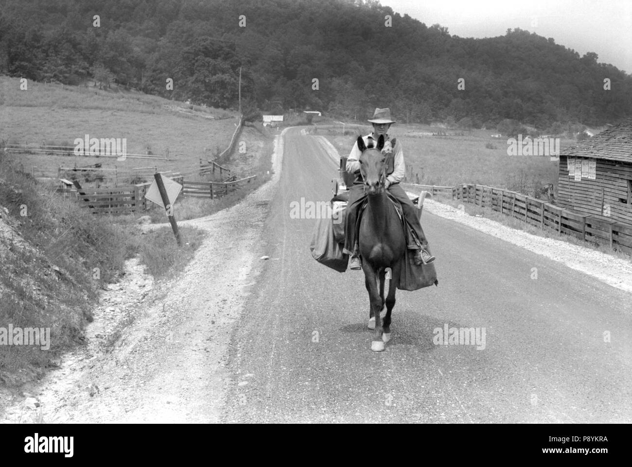 Rural Postman Delivering Mail on Horse, Jackson, Kentucky, USA, Marion ...