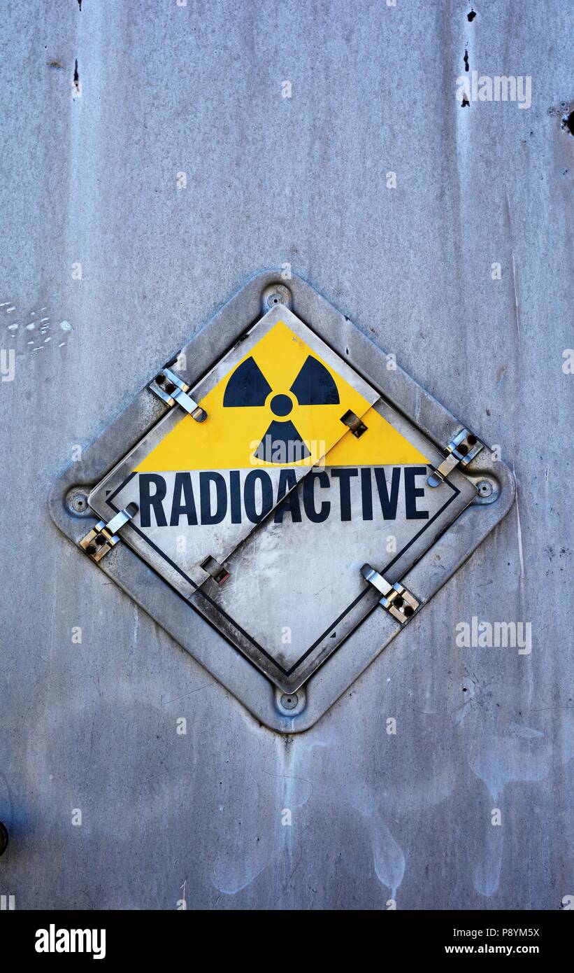 Metal Radioactive sign warning of radioactive material Stock Photo - Alamy