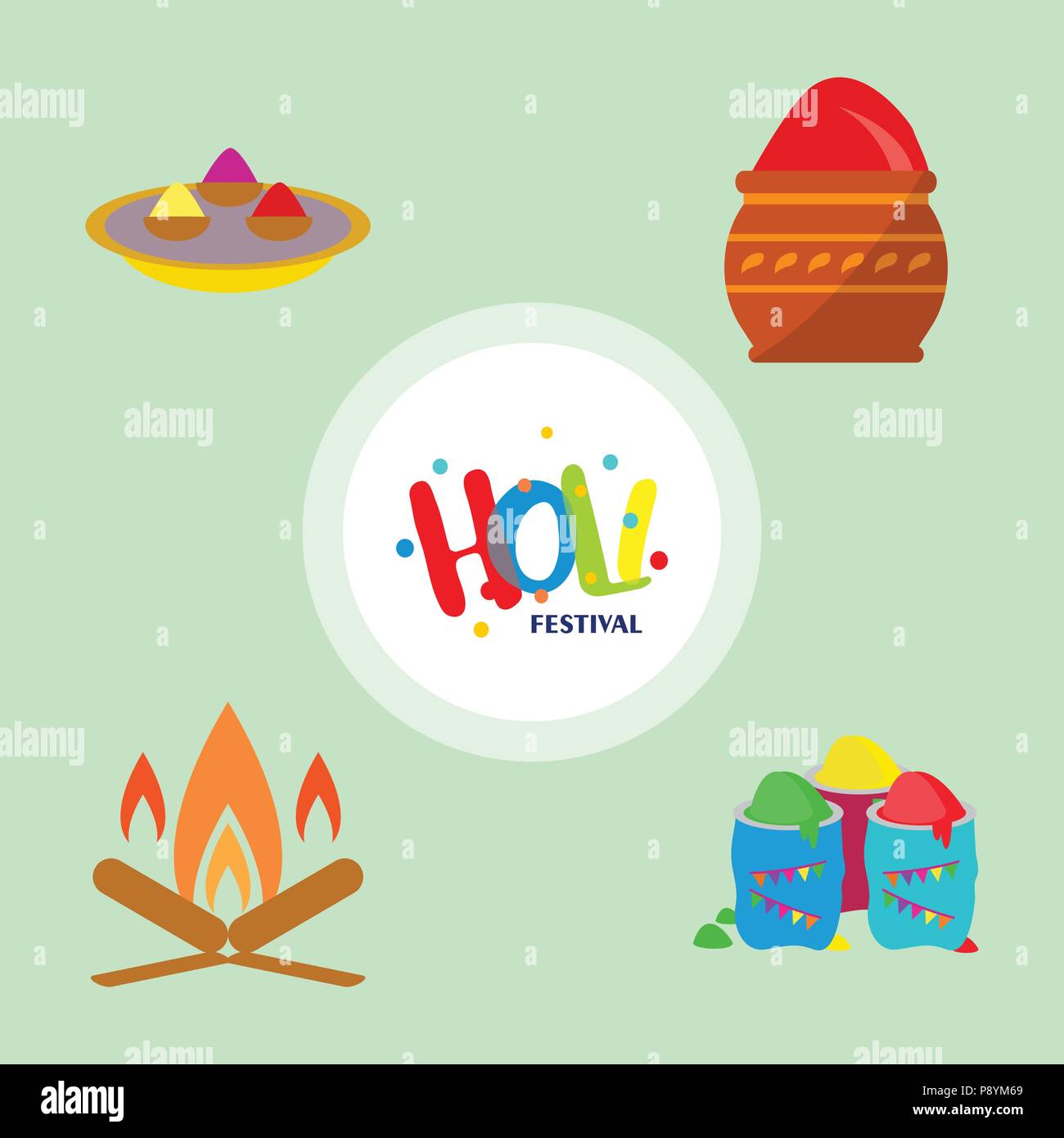 Happy Holi Festival. The Festival of Colors. Set of 4 Holi icons on ...
