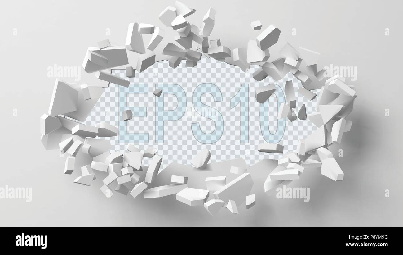 vector illustration of exploding wall with free area on center for any ...
