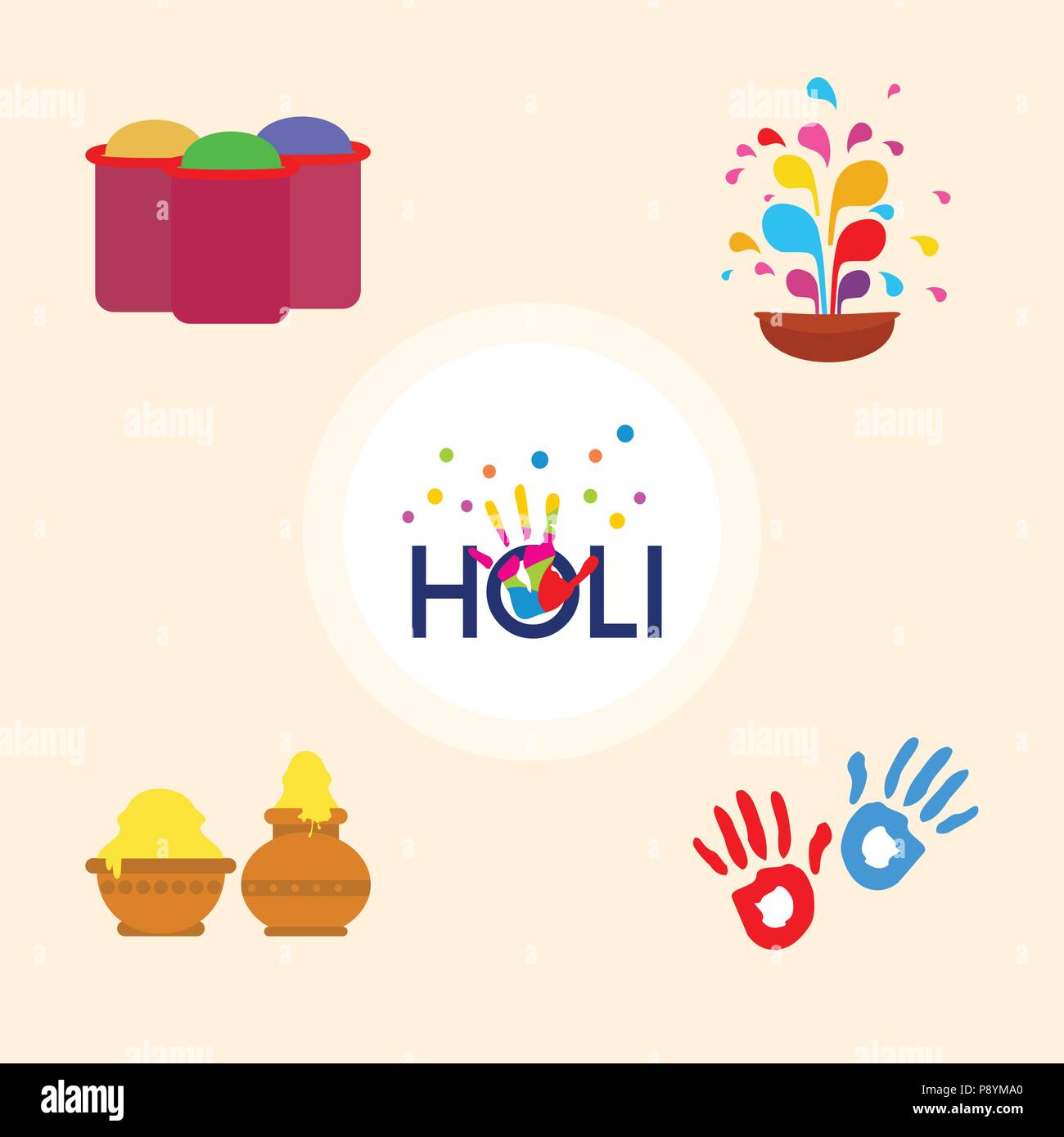 happy holi festival. holi colored icons with creative typography. For ...