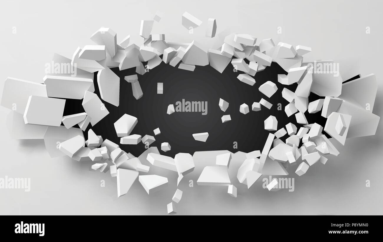 vector illustration of exploding wall with free area on center for any ...