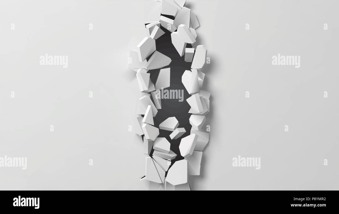 vector illustration of exploding wall with free area on center for any ...
