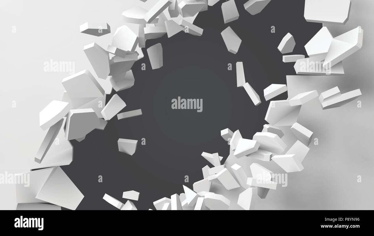 vector illustration of exploding wall with free area on center for any ...