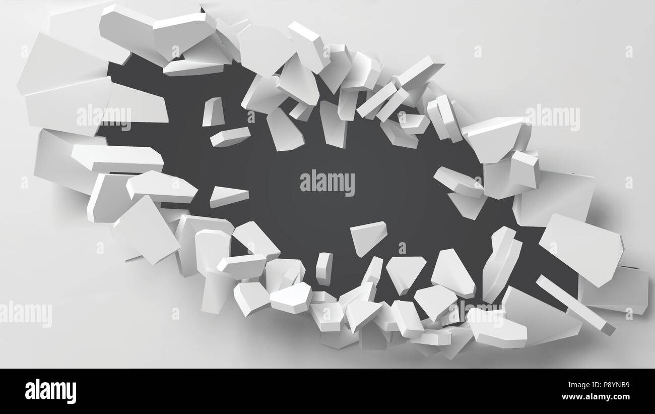 vector illustration of exploding wall with free area on center for any ...