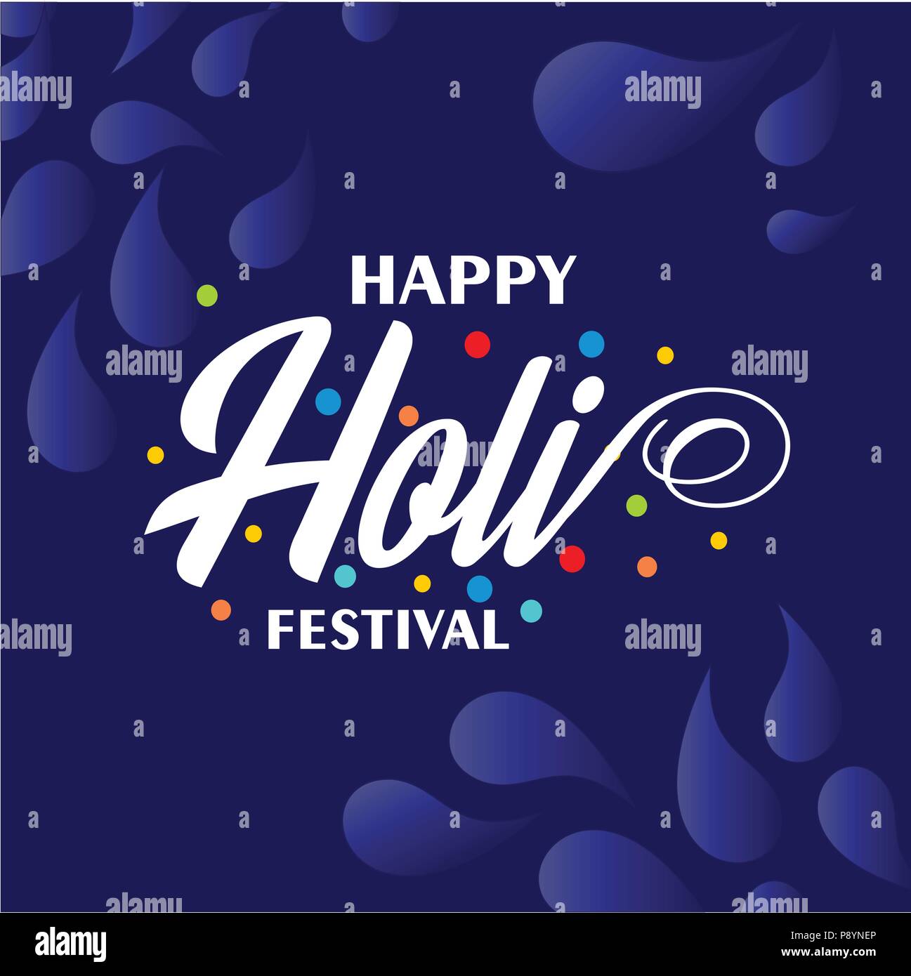 happy holi festival. holi color drops with creative typography on blue ...