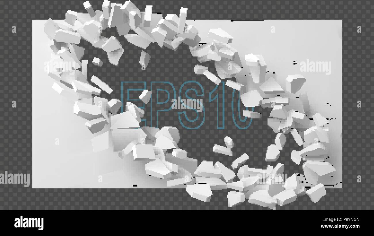 vector illustration of exploding wall with free area on center for any ...