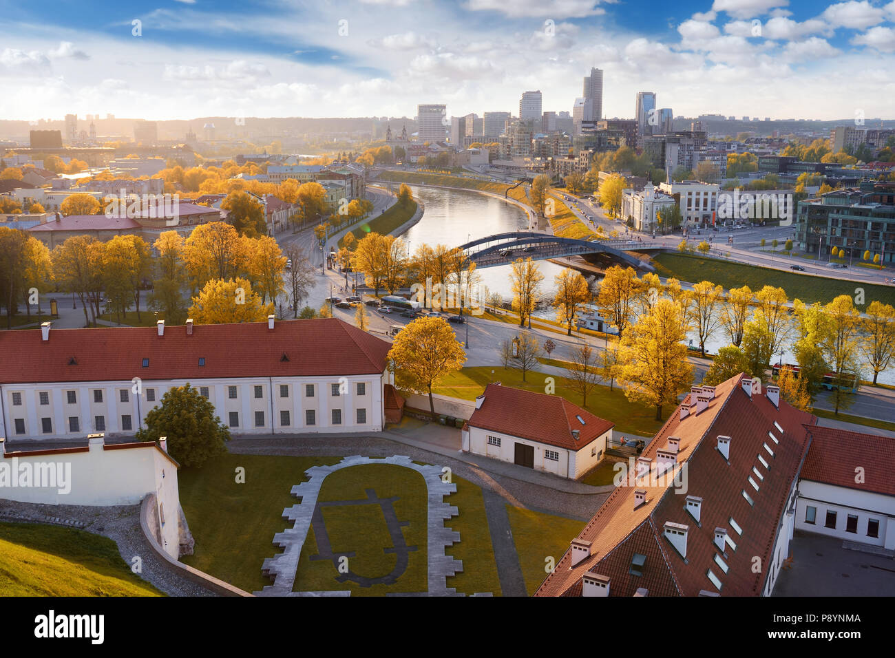 Beautiful autumn panorama of Vilnius old town taken from the Gediminas ...