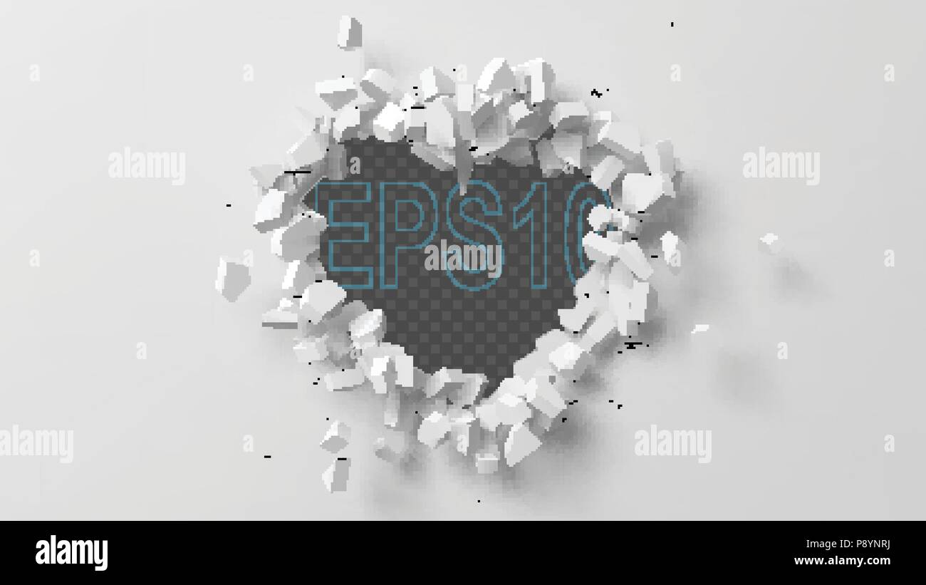 vector illustration of exploding wall with free area on center for any ...