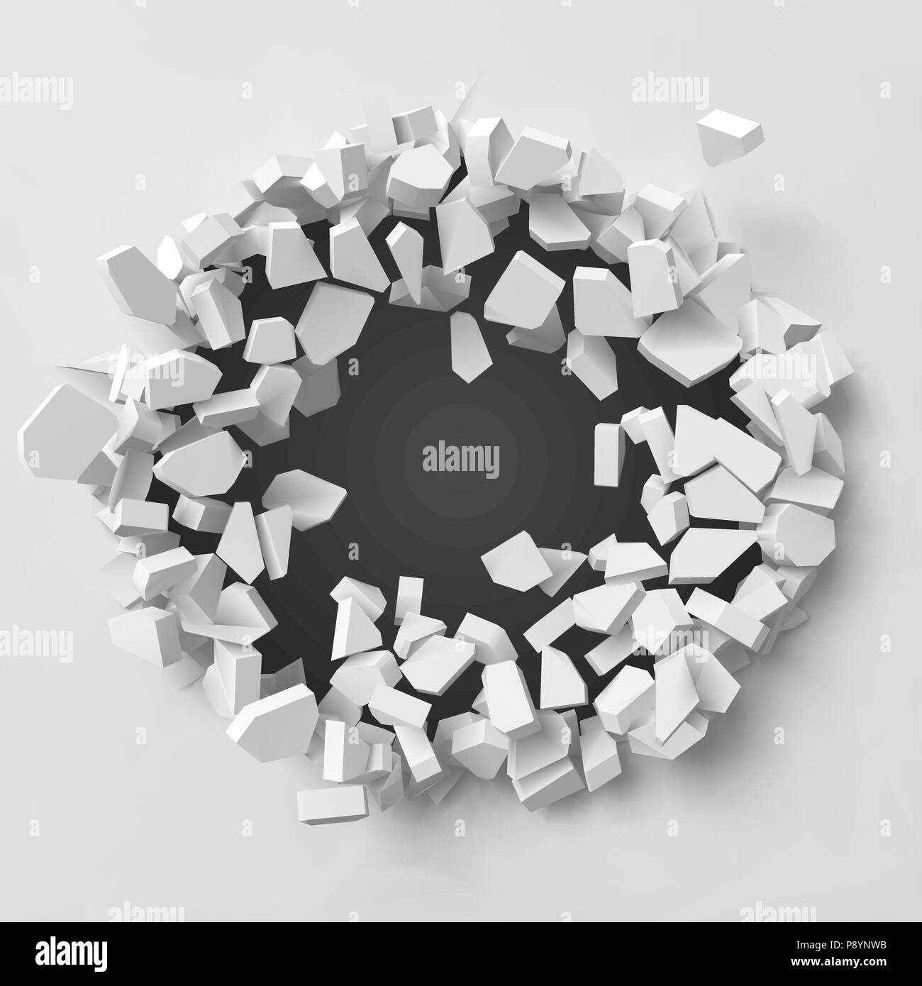 vector illustration of exploding wall with free area on center for any ...