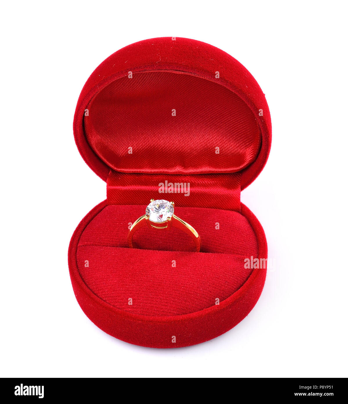 Diamond ring in red box isolated on white background Stock Photo - Alamy