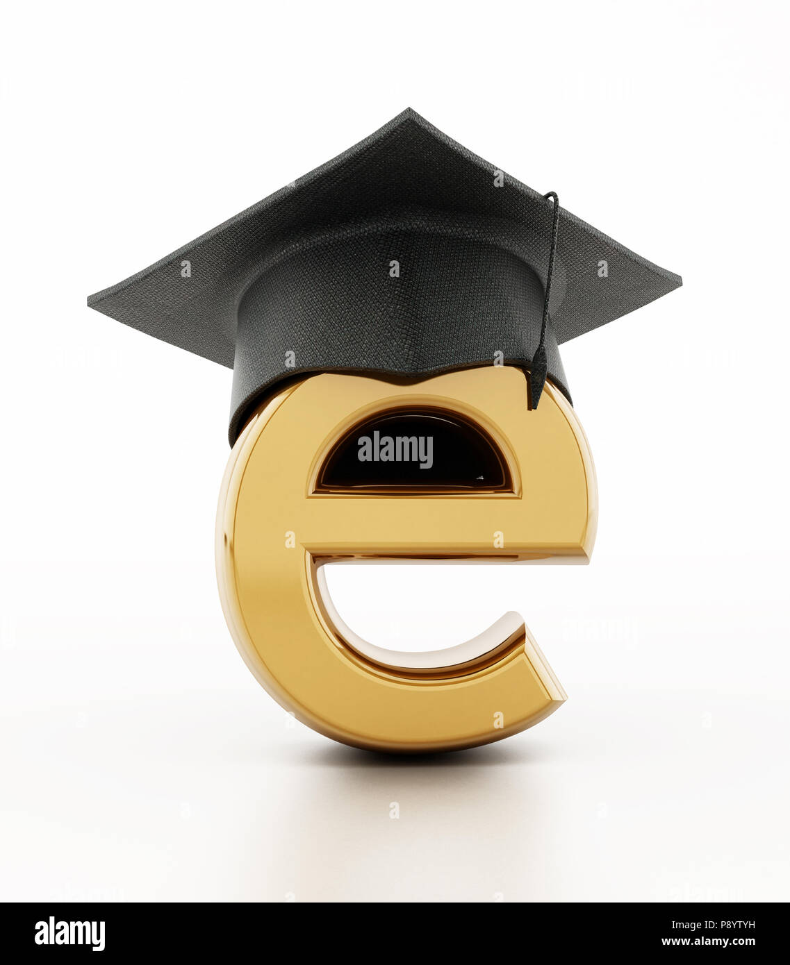 Graduation cap on letter e of e-learning concept. 3D illustration Stock ...