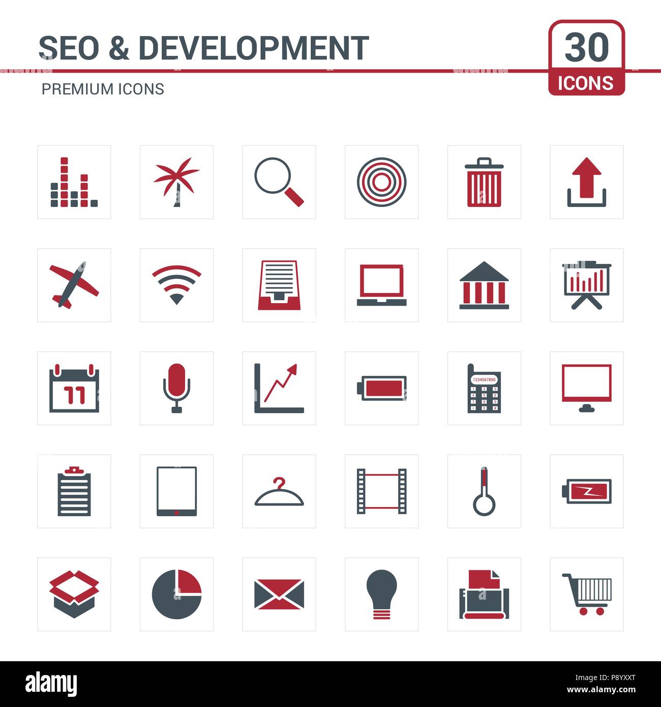 Seo and Developement icons red. For web design and application ...