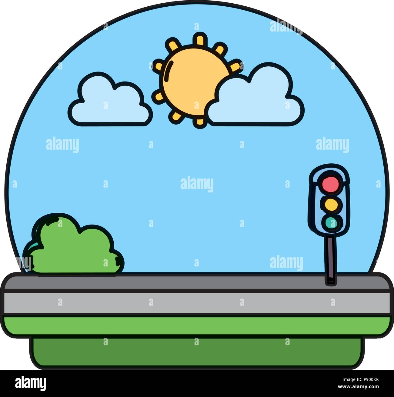 color traffic lights in the road with sun and clouds vector ...