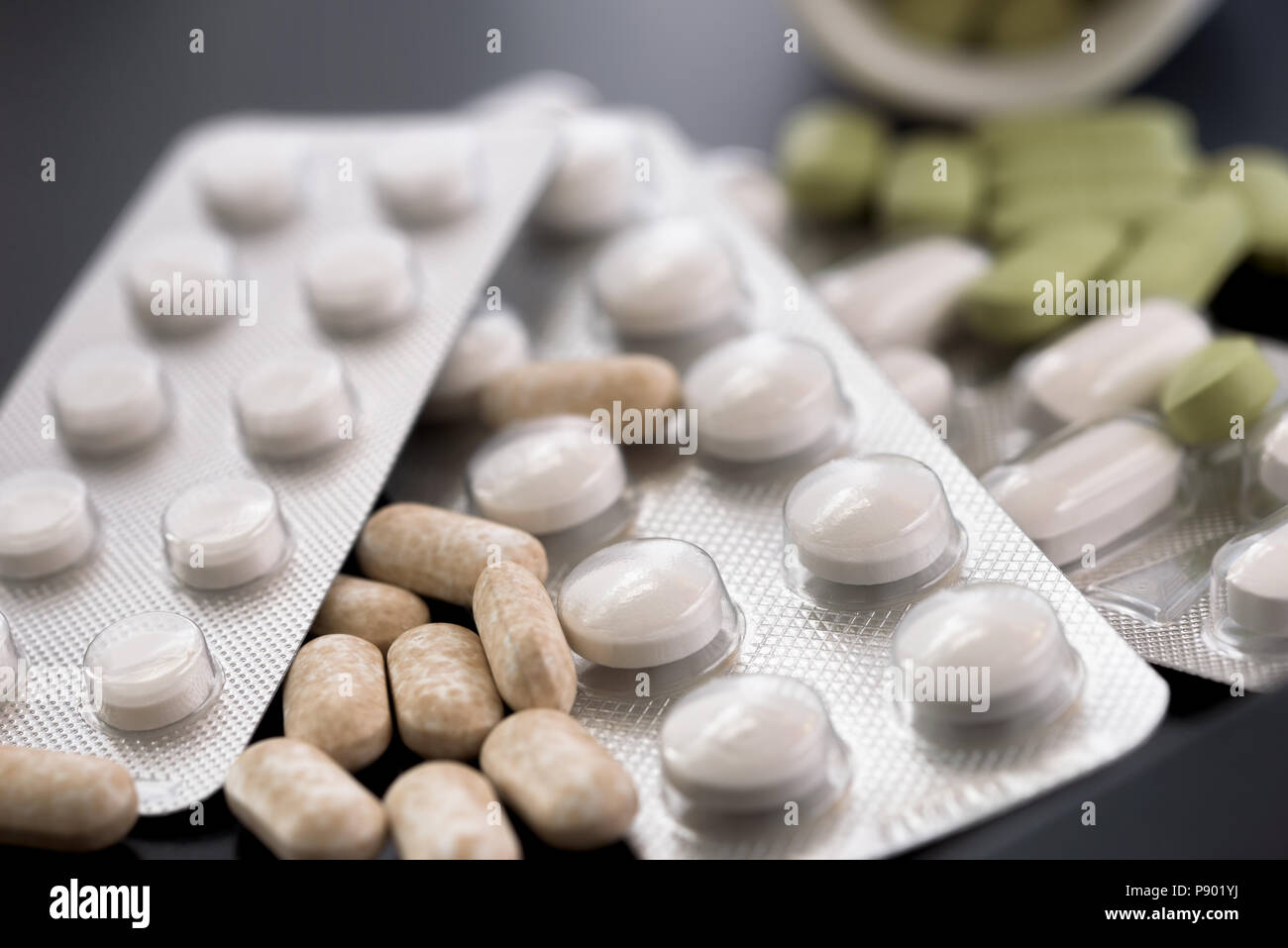 Medicine on the table. Pills and tablets. Medical concept Stock Photo ...