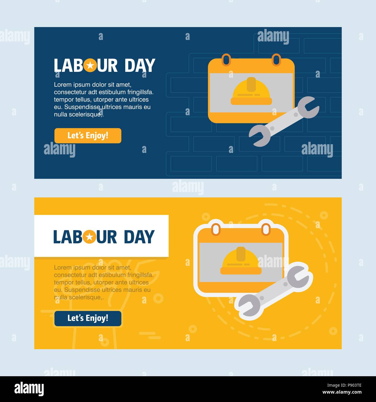Happy Labour day design with yellow and blue theme vector with labours ...