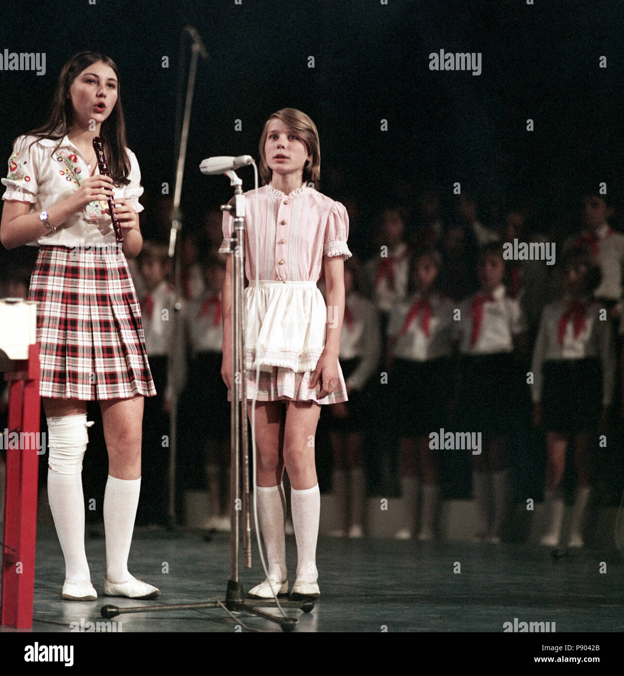 Berlin, GDR, girls make music at the opening of the Xth Parliament of ...
