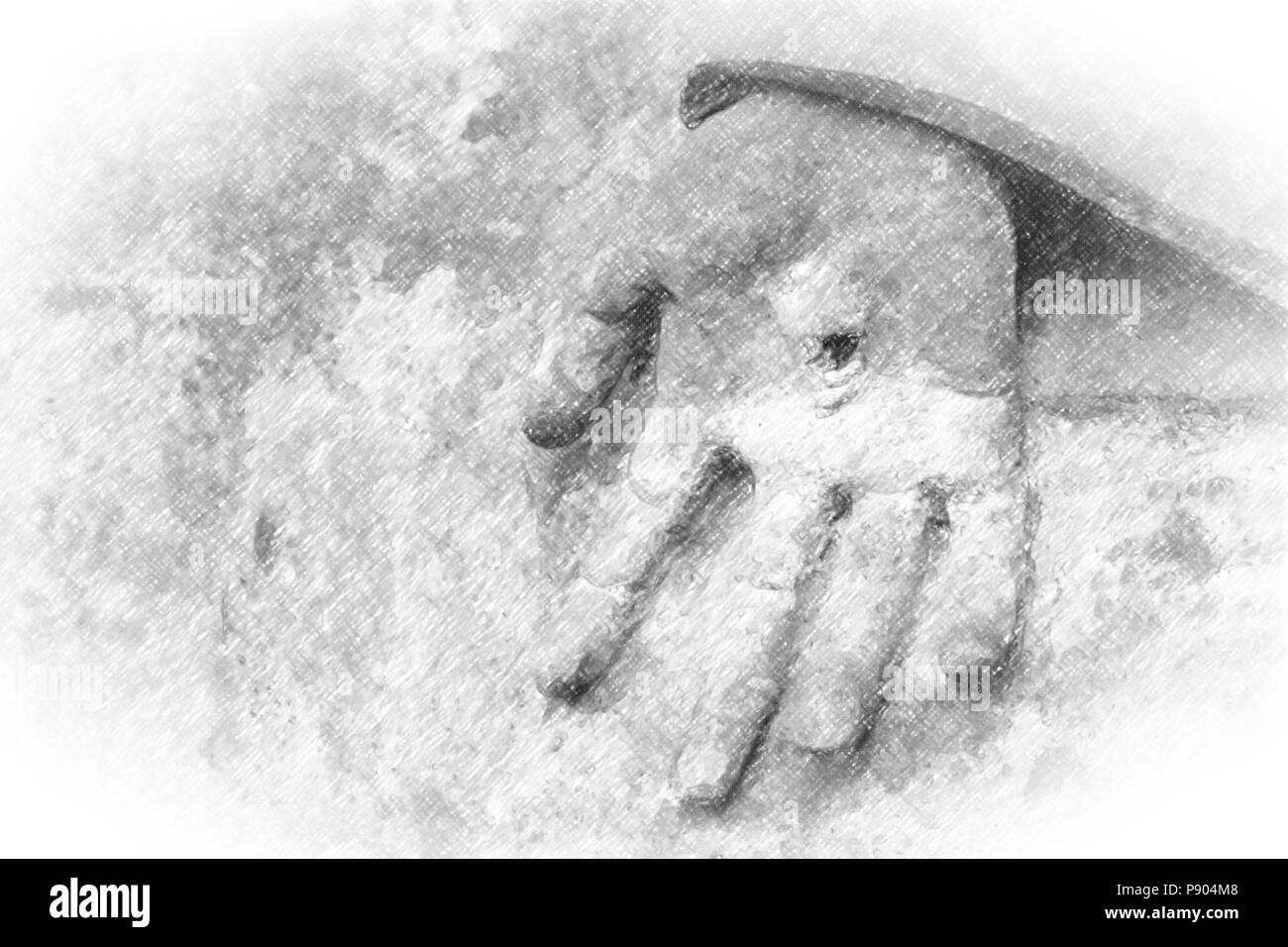 illustration of detail of statue with hand with the stigmata Stock ...