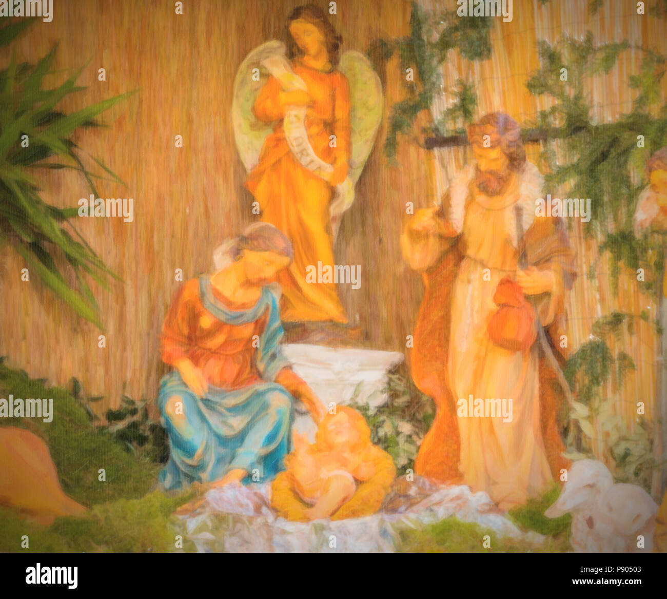 illustration of Christmas nativity of Holy Baby Jesus with Blessed ...