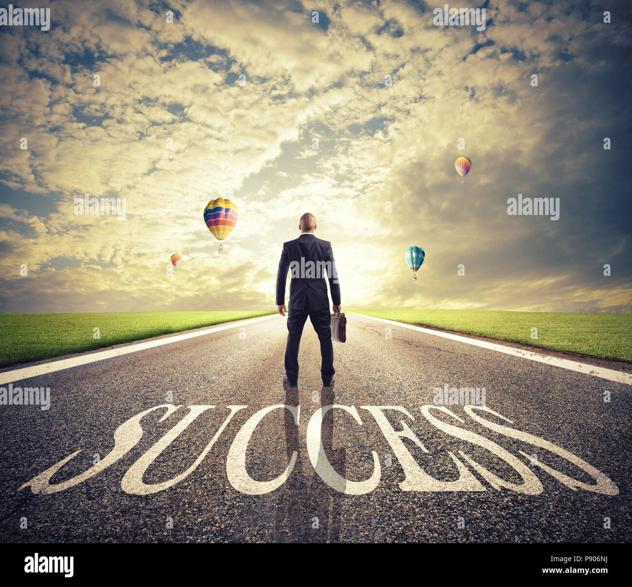 Man walks on a success way. Concept of successful businessman and ...