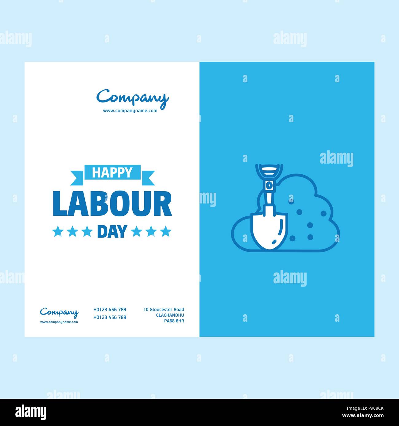 Happy Labour day design with white and blue theme vector with spade logo vector. For web design ...