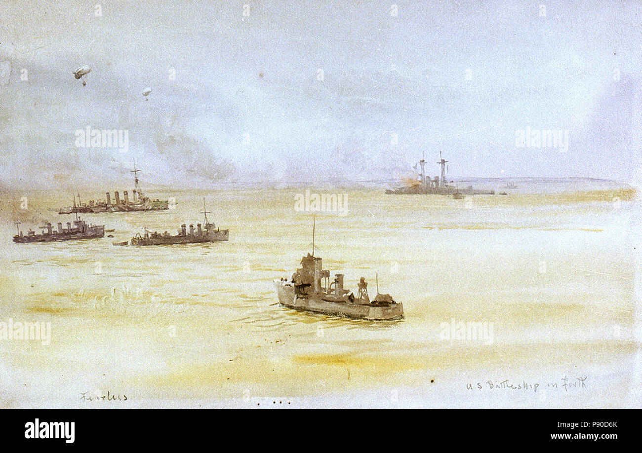 . 331 HMS 'Fearless' with destroyers and a US battleship in the Forth ...