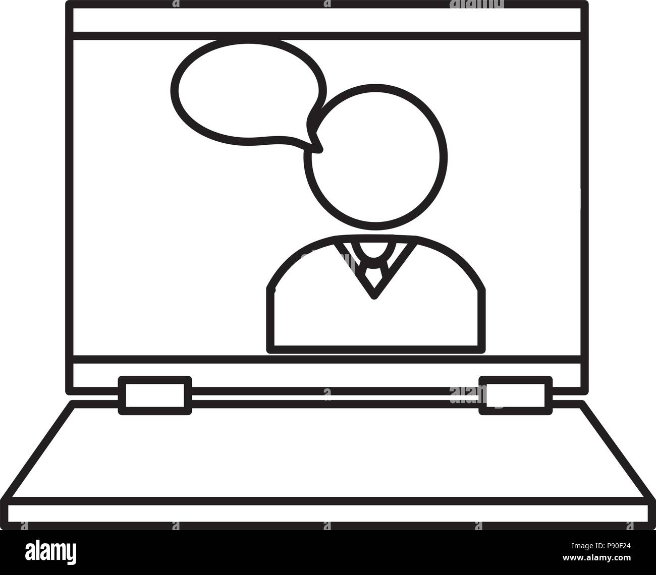 laptop computer with businessman talking vector illustration design ...