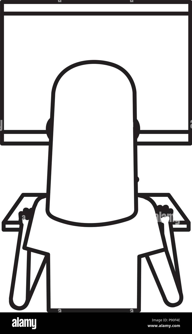 user with computer desktop vector illustration design Stock Vector ...