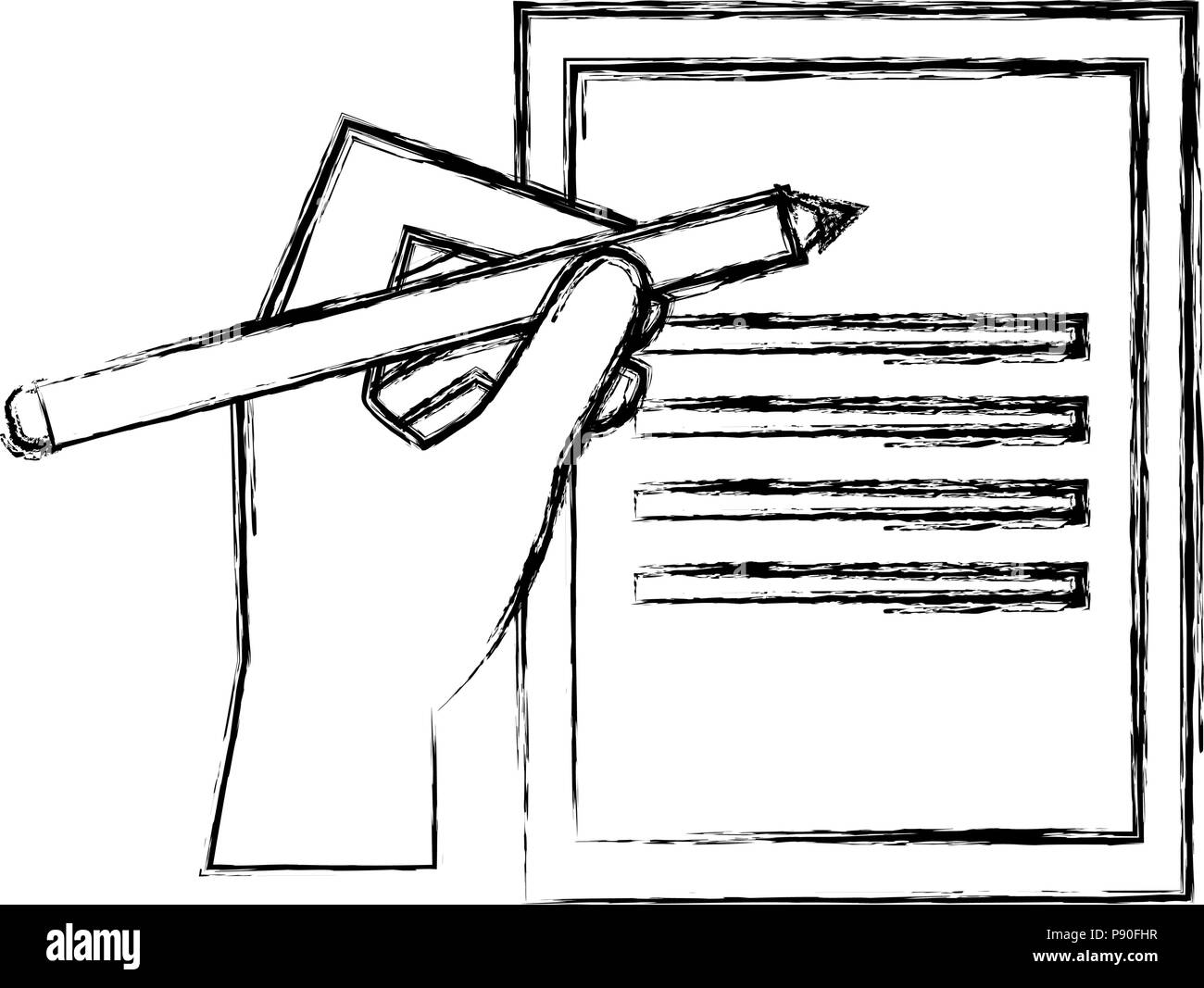 hand writing with pencil in documents vector illustration design Stock ...