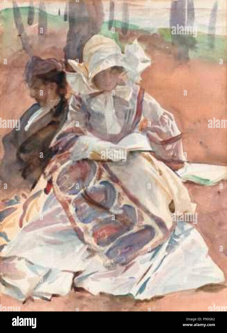 . 352 John Singer Sargent - Lady in the Alps Reading Stock Photo - Alamy