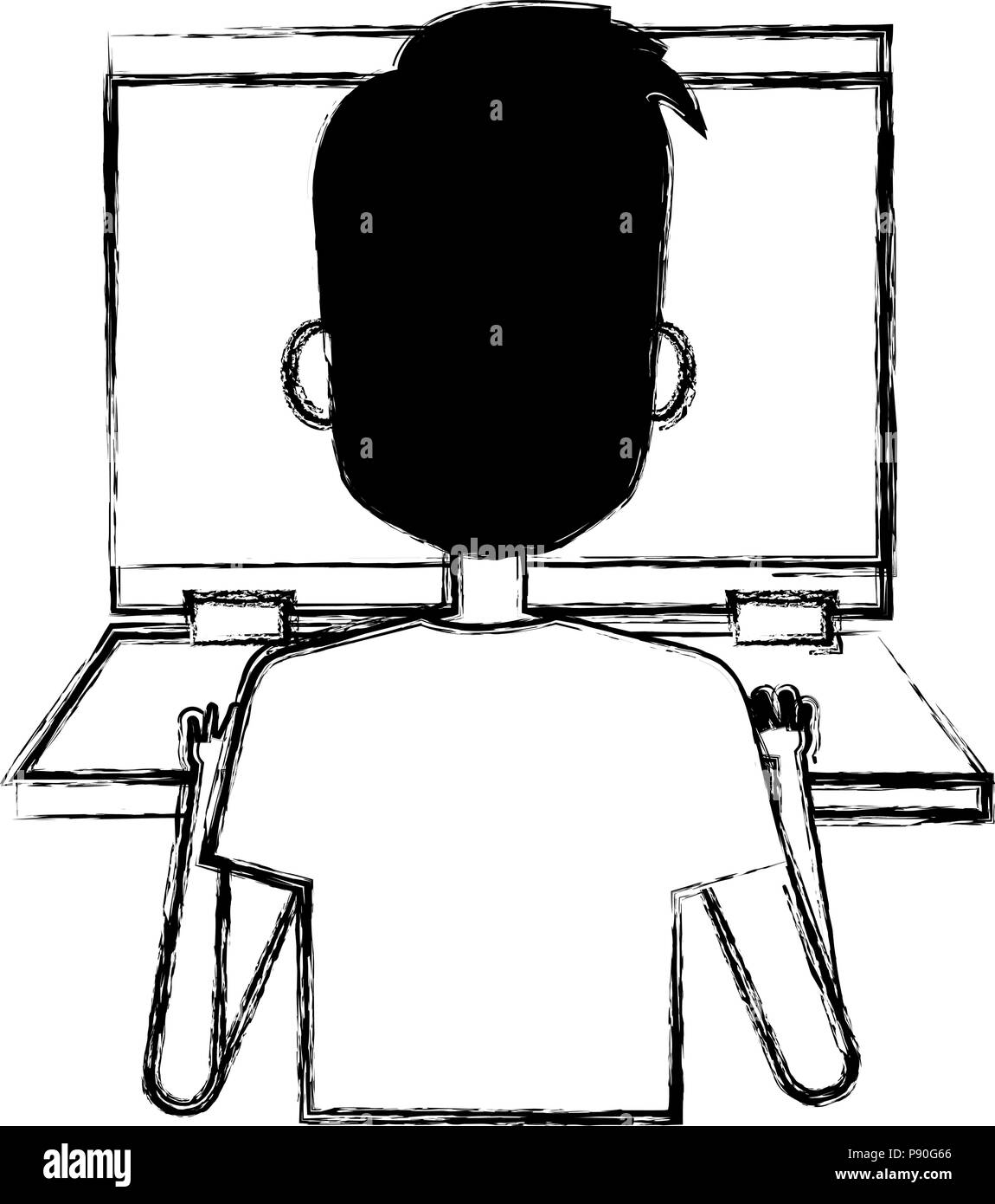 worker using laptop computer vector illustration design Stock Vector ...