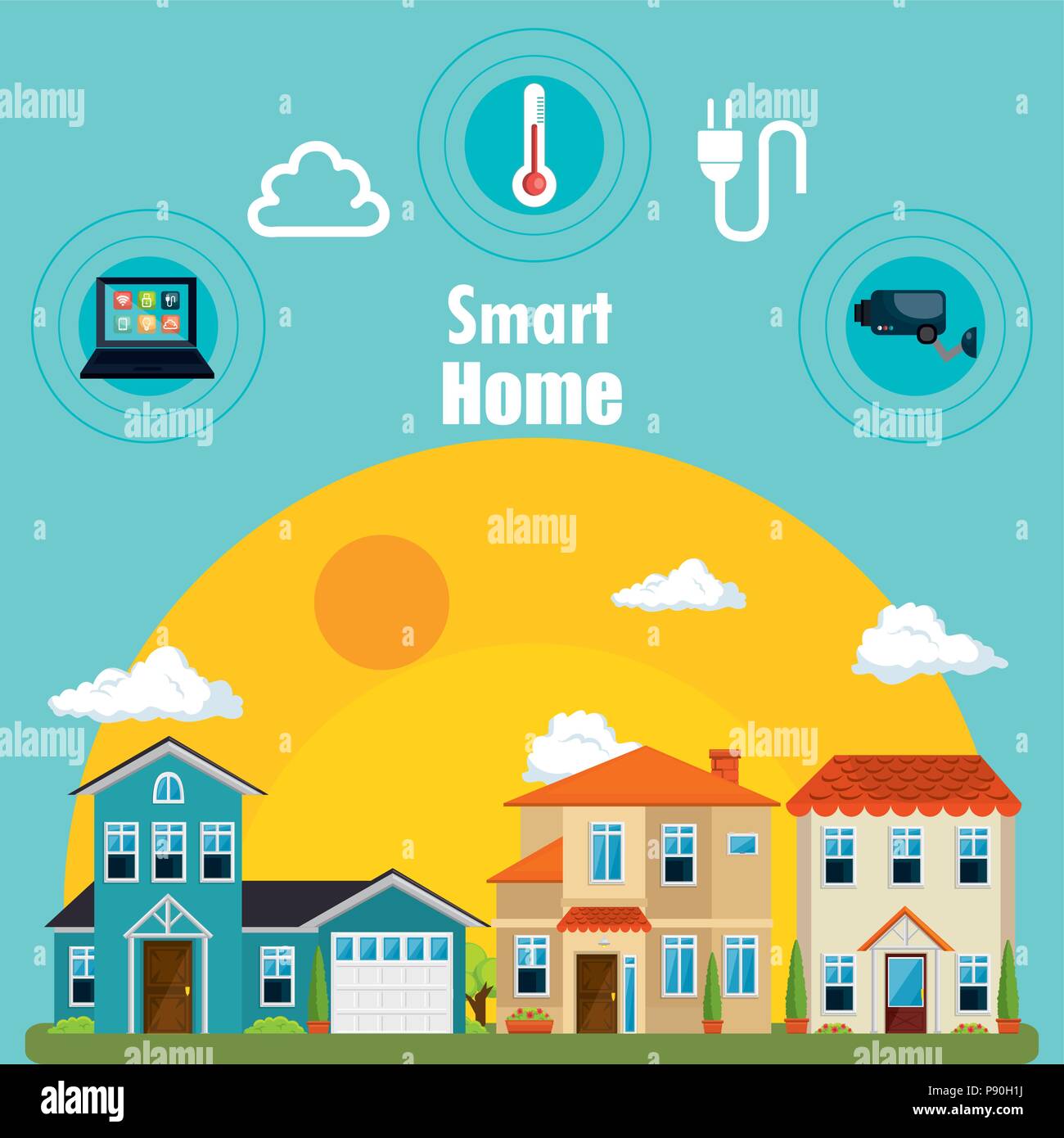 smart house with set services icons vector illustration design Stock ...