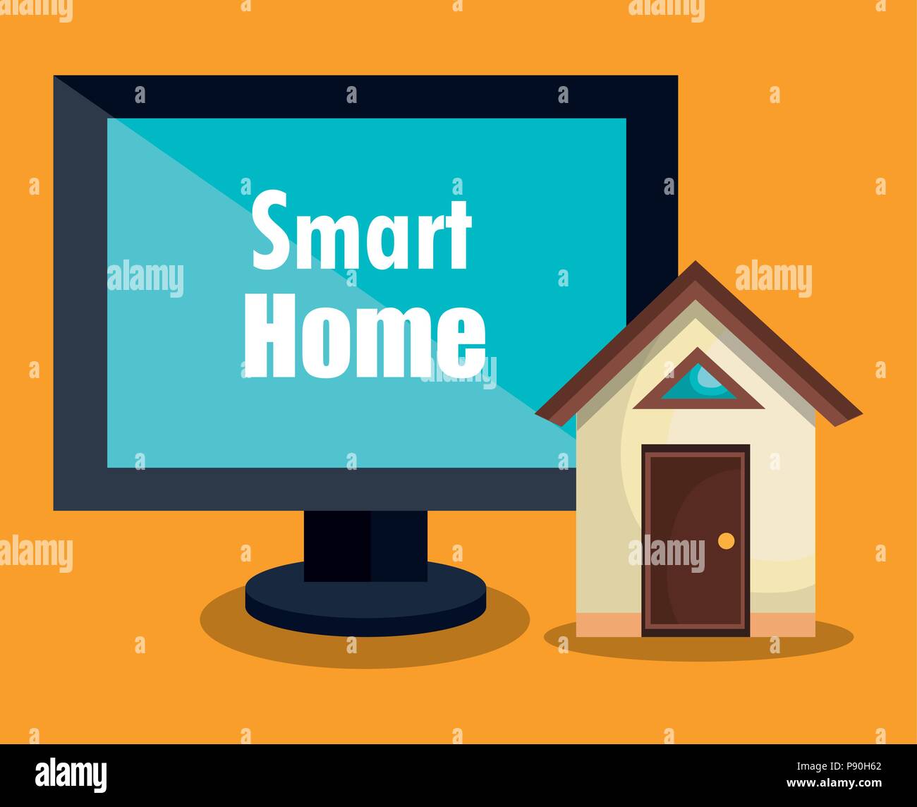 smart home with computer display vector illustration design Stock ...