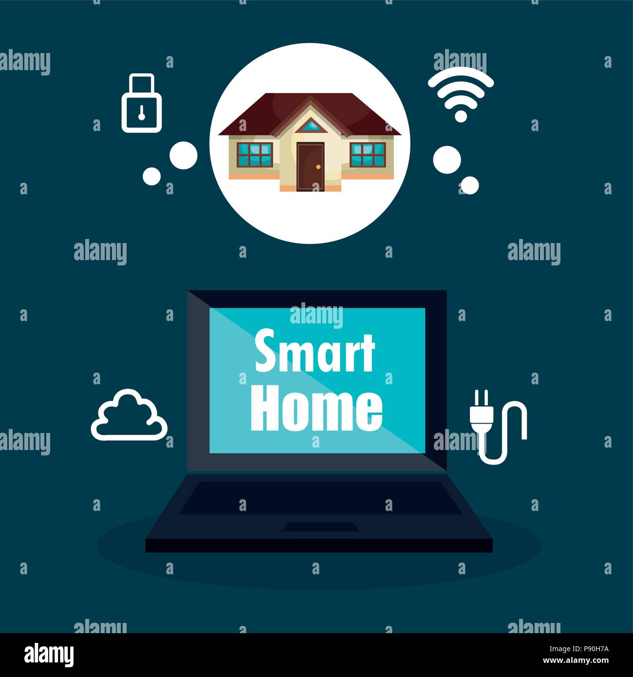 smart home with laptop computer device vector illustration design Stock ...