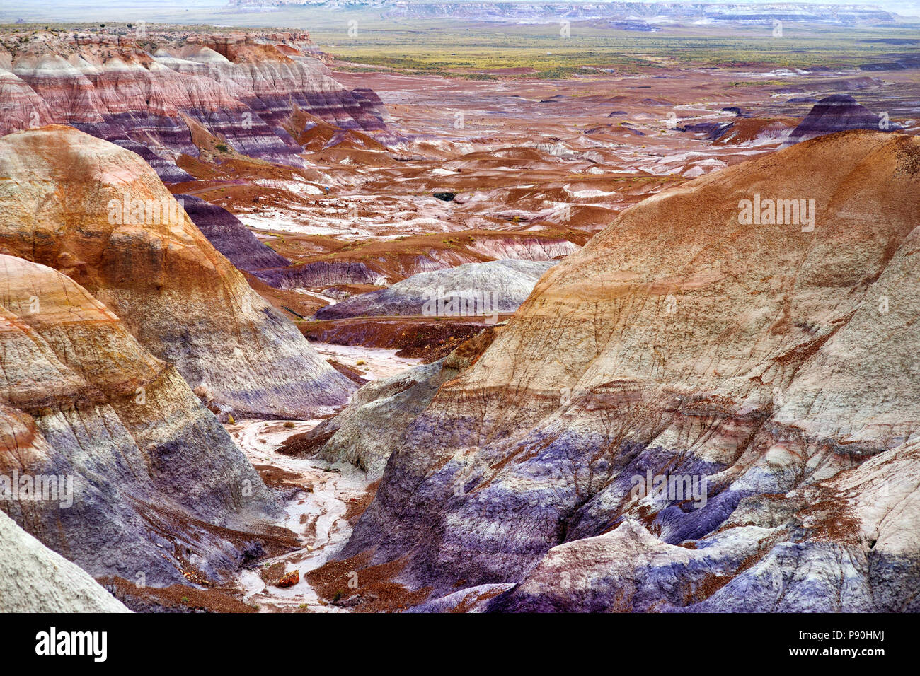 Striped purple sandstone formations of Blue Mesa badlands in Petrified ...