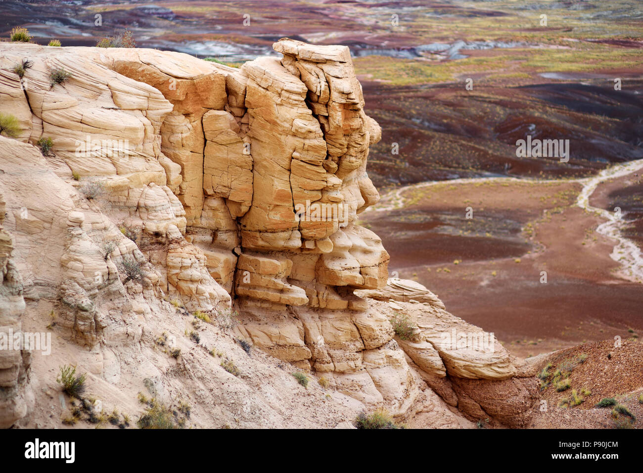 Striped purple sandstone formations of Blue Mesa badlands in Petrified ...