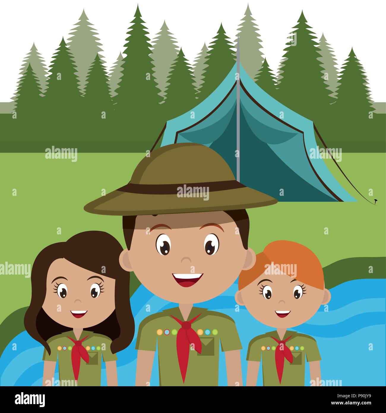 group of scouts in the camping zone vector illustration design Stock ...