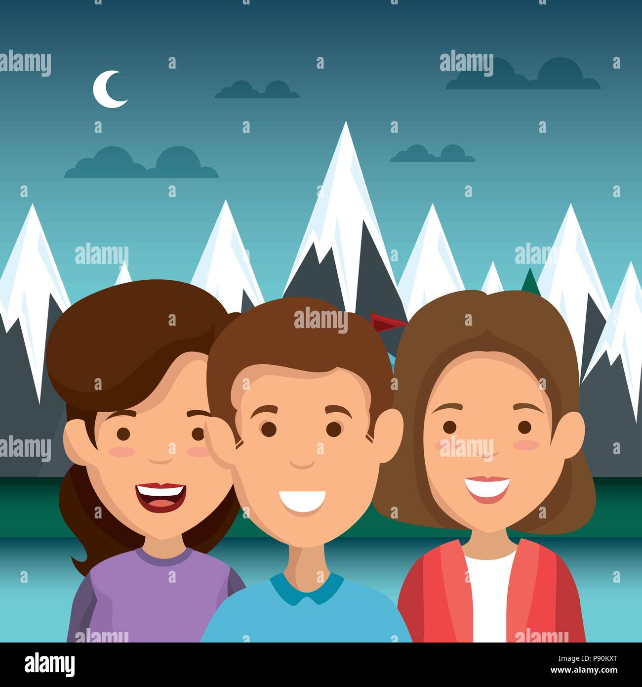 friends in the landscape scene vector illustration design Stock Vector ...