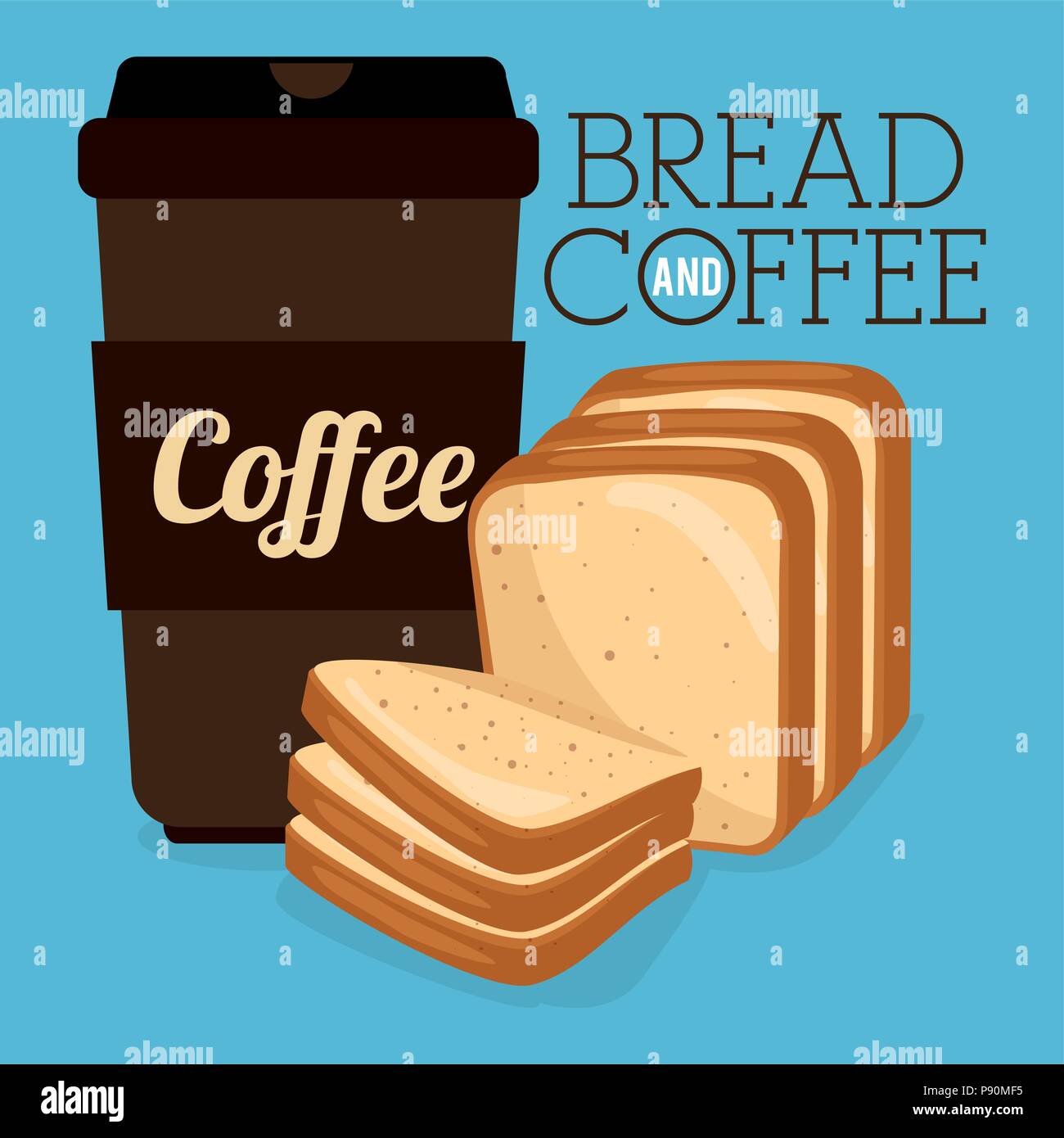delicious halved bread and coffee label vector illustration design ...
