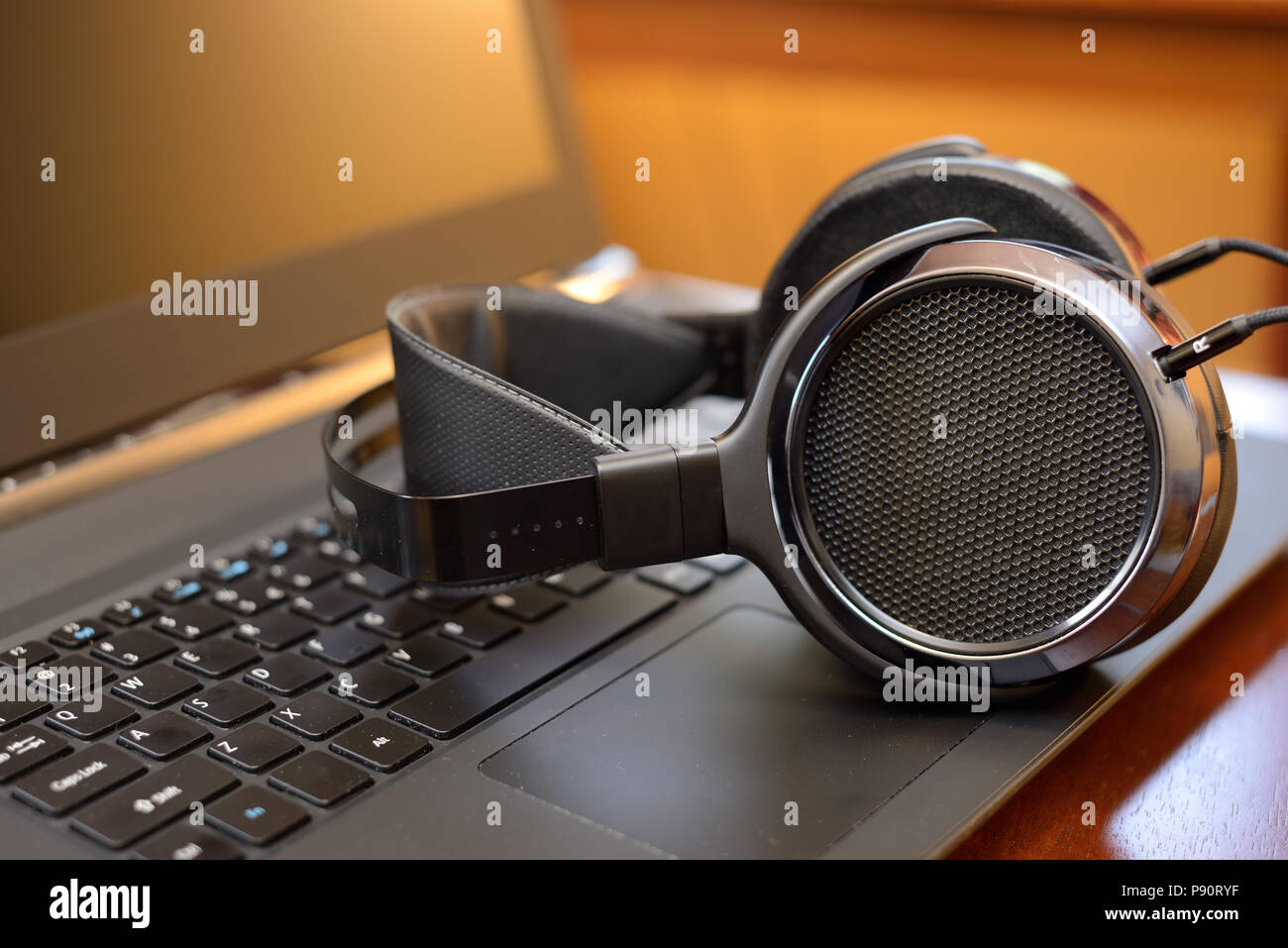 Audiophile Headphones with Laptop PC Stock Photo - Alamy