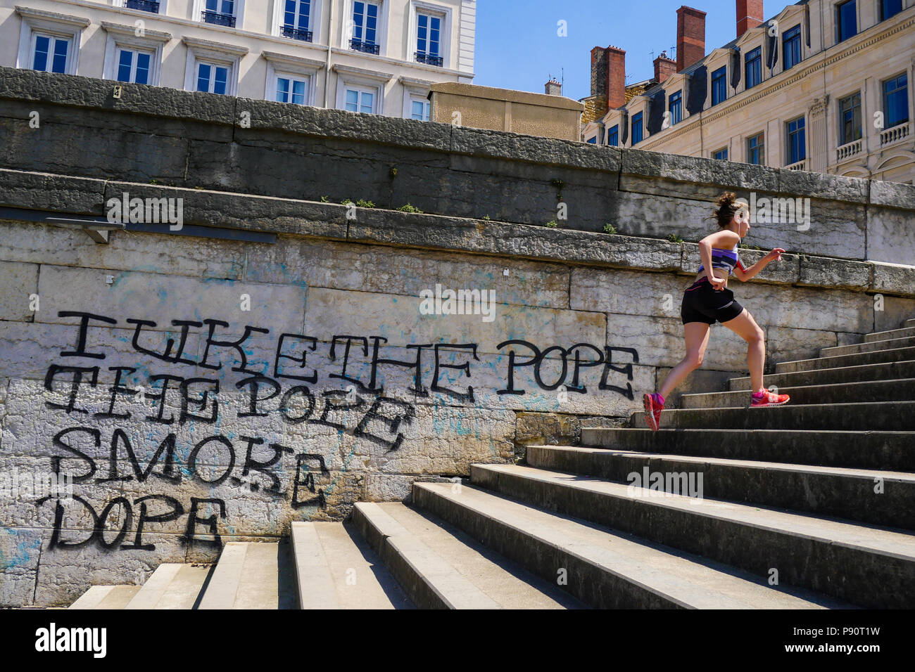 Graffiti, river Saone quay, Lyon, France Stock Photo - Alamy