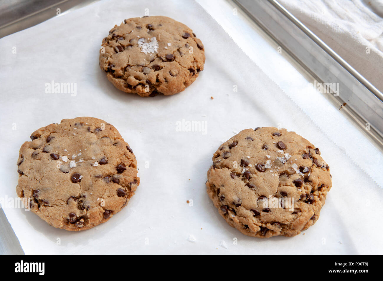 Chocolate Chip Cookies on Baking Sheet Stock Photo - Alamy