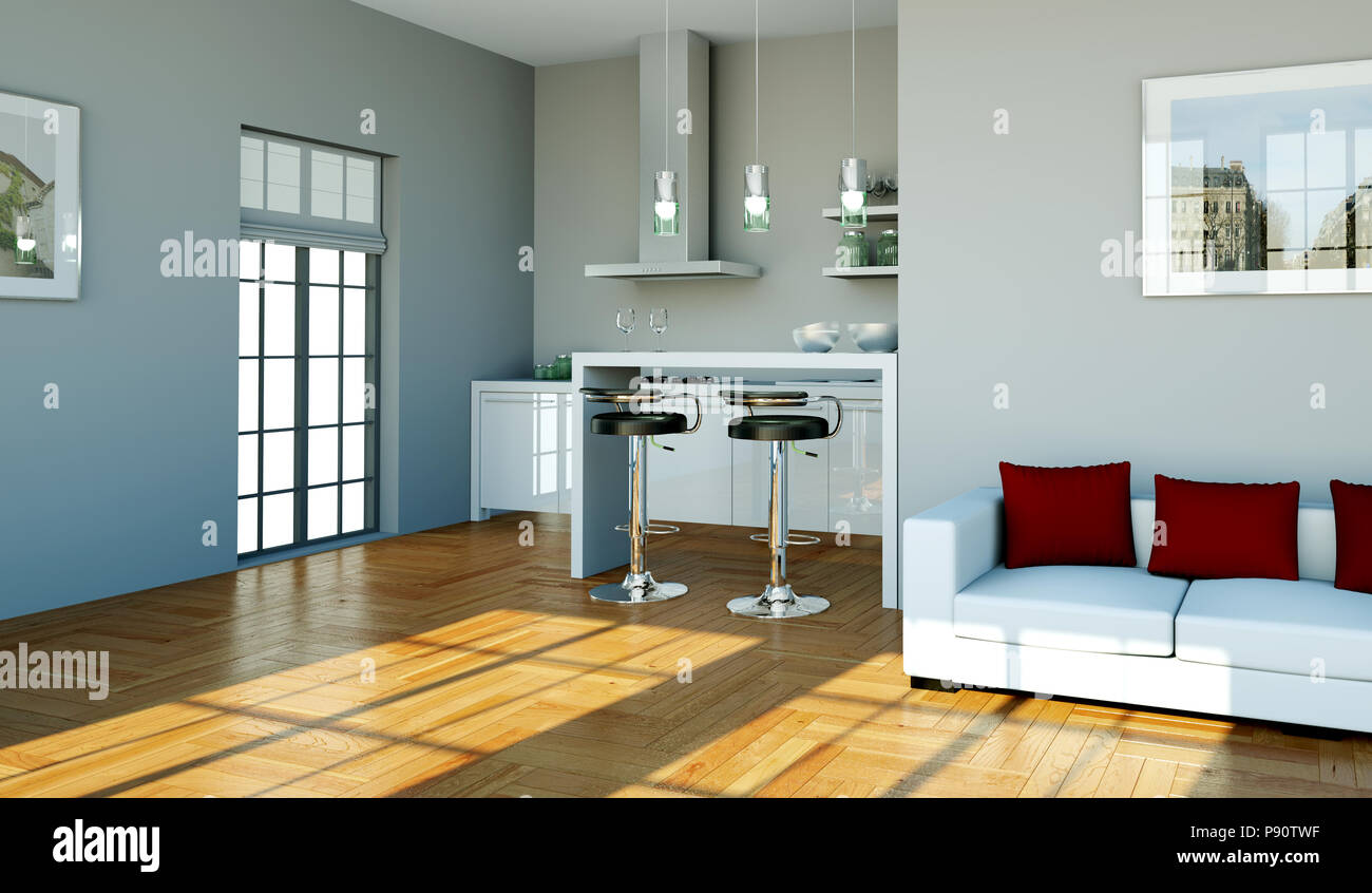 Modern kitchen in loft with a beautiful design Stock Photo - Alamy