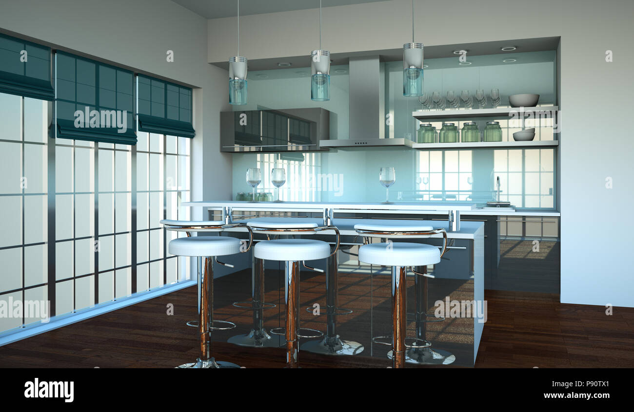 Modern kitchen in loft with a beautiful design Stock Photo - Alamy