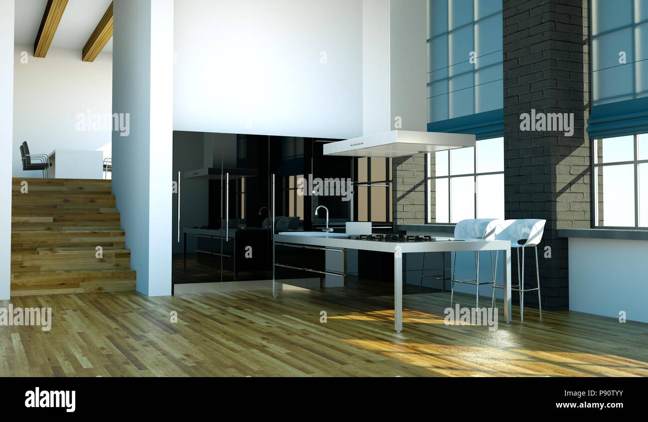 Modern kitchen in loft with a beautiful design Stock Photo - Alamy