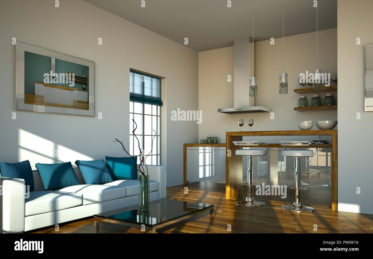 Modern kitchen in loft with a beautiful design Stock Photo - Alamy
