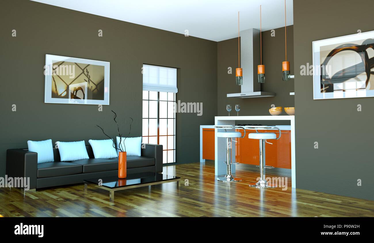 Modern kitchen in loft with a beautiful design Stock Photo - Alamy