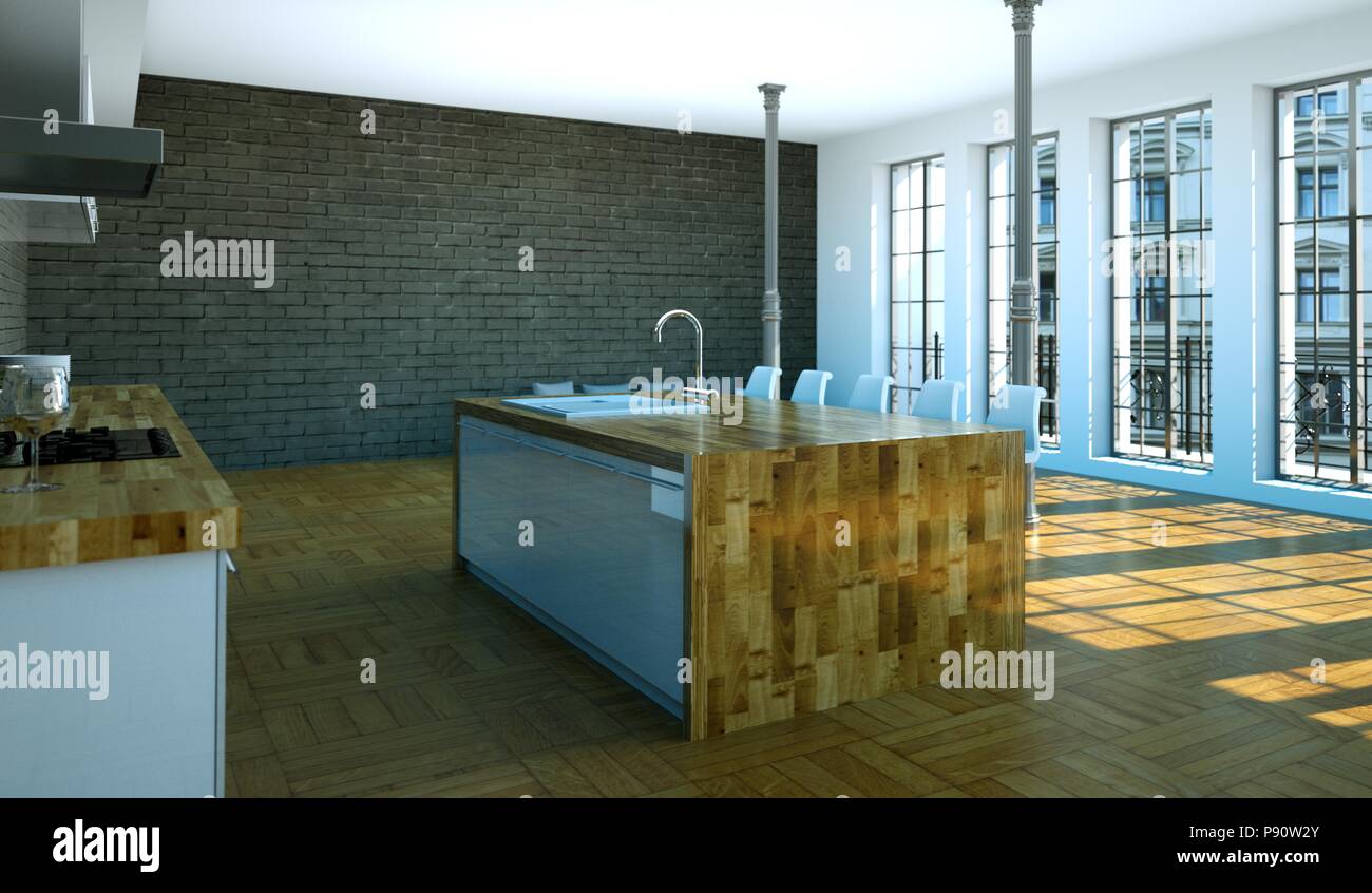 Modern kitchen in loft with a beautiful design Stock Photo - Alamy